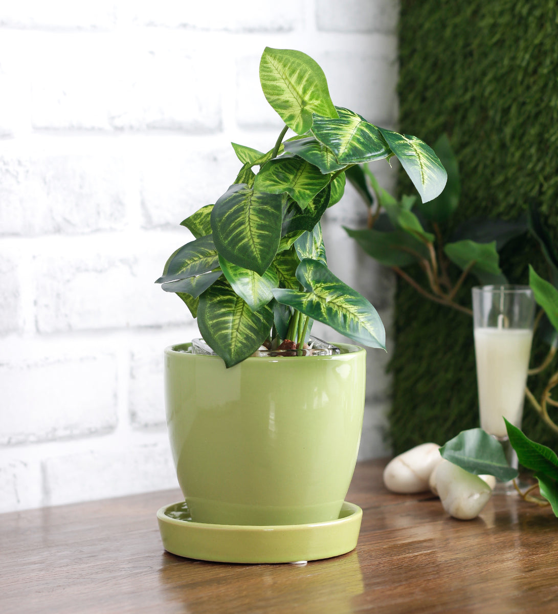 Glazed ceramic small table top pot with saucer – Gaia Pottery In