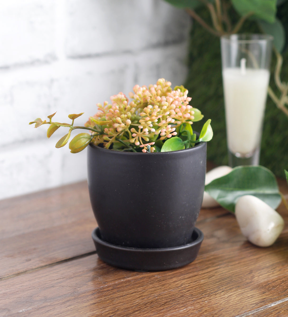 Glazed ceramic table top mini pot with saucer – Gaia Pottery In
